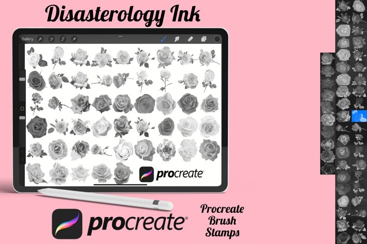 Roses Procreate Brush Stamps Set 1, 50 Roses Stamps