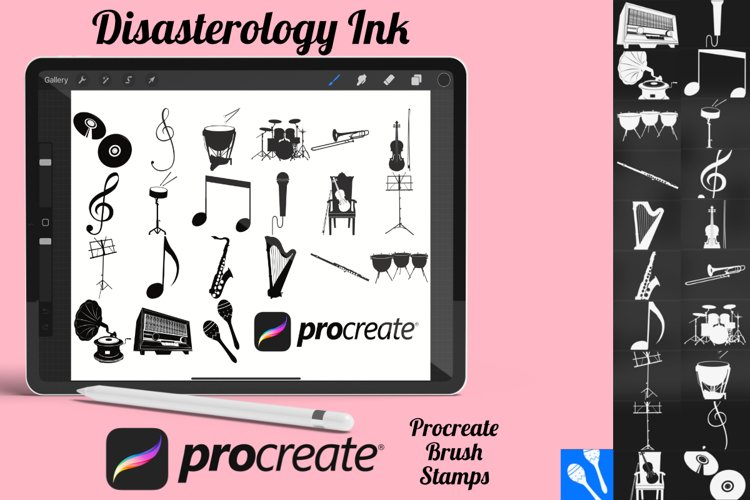 Music Icon Procreate Brush Stamps, 21 Music Icons