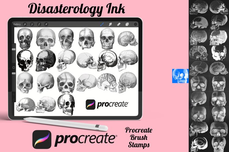 Vintage Skulls Set 2 Procreate Brush Stamp, 21Skull Stamps