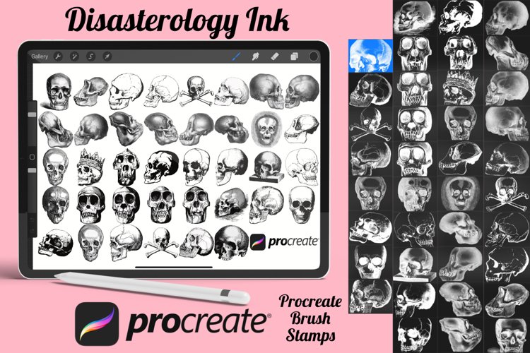Vintage Skulls Procreate Brush Stamp, 38 Skull Stamps