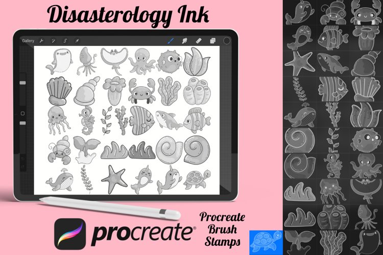Cartoon Sea Animals Set 2 Procreate Brush Stamps, 31 Sea