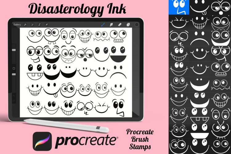 Cartoon Funny Face Procreate Brush Stamp Set 3, 30 Stamps