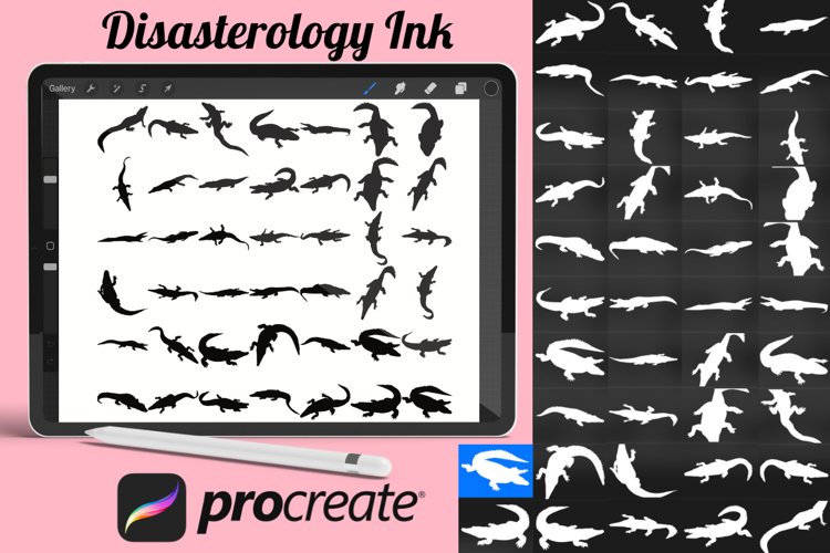 Crocodile Silhouette Procreate Brush Stamps, 42 Crocodiles