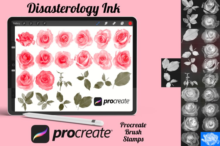 Roses Procreate Brush Stamps Set 2, 29 Roses Stamps