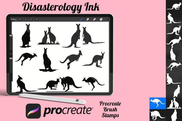 Kangaroo Silhouette Procreate Brush Stamps, 12 Kangaroos