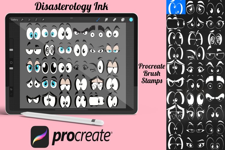 Cartoon Eyes Procreate Brush Stamps Set 1, 30 Cartoon Eyes