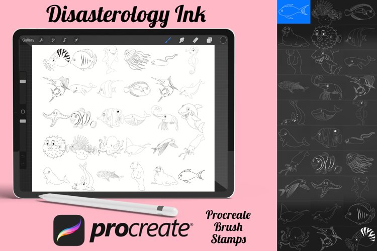 Cartoon Sea Animals Outlines Set 1 Procreate Brush Stamps