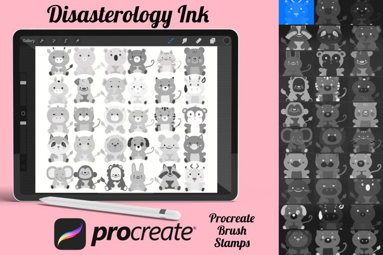 Cartoon Animals Set 1 Procreate Brush Stamps, 30 Animals