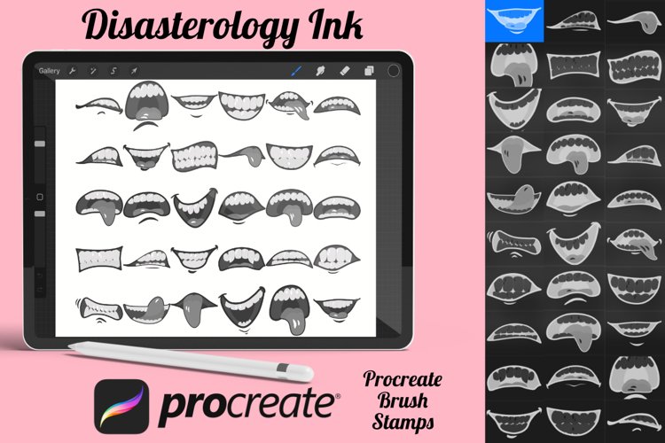Cartoon Mouths Procreate Brush Stamps Set 2, 30 Mouths