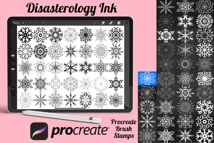 Winter Snowflake Procreate Brush Stamp Set 2, 34 Xmas Flakes