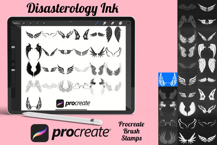 Wings Set 1 Procreate Brush Stamp, 25 Pairs of Wings