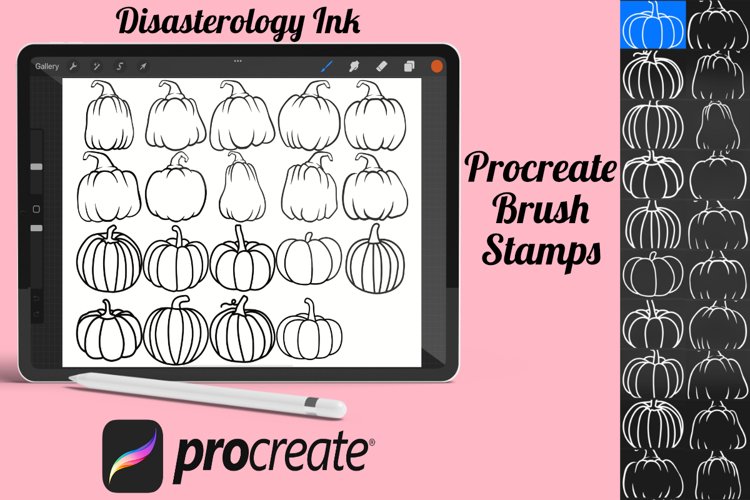 Halloween Pumpkin Procreate Brush Stamps Set 2, 19 Pumpkins