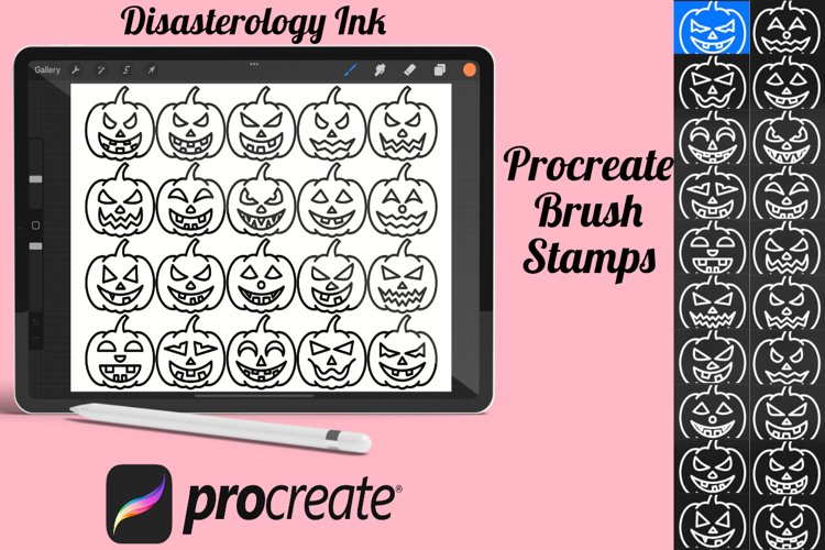 Halloween Pumpkin Procreate Brush Stamps Set 1, 20 Pumpkins