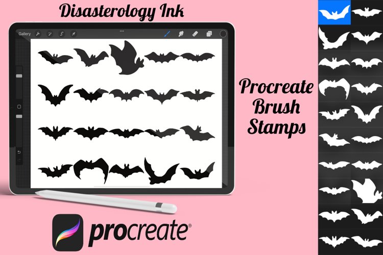 Halloween Bats Silhouette Set 1 Procreate Brush, 20 Stamps