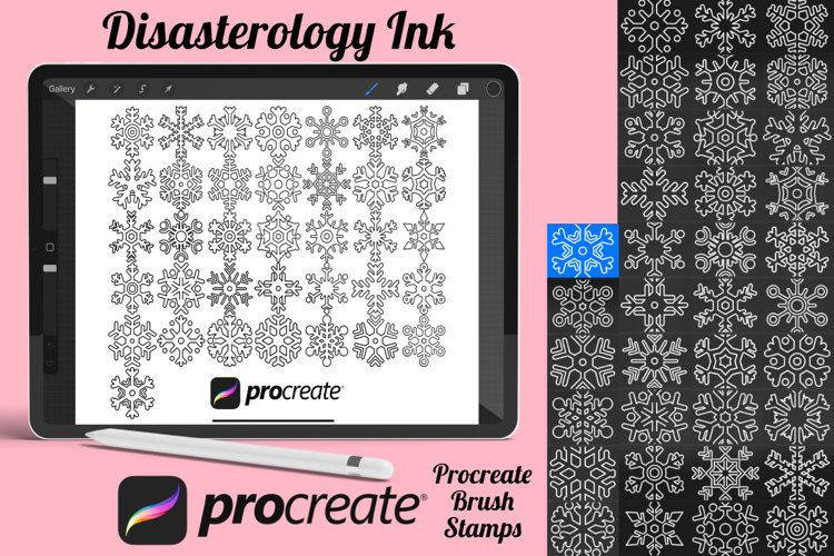 Winter Snowflake Procreate Brush Stamp Set 3, 36 Xmas Flakes