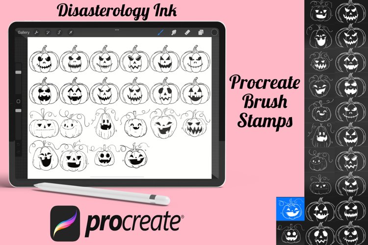Halloween Pumpkin Procreate Brush Stamps Set 3, 22 Pumkins