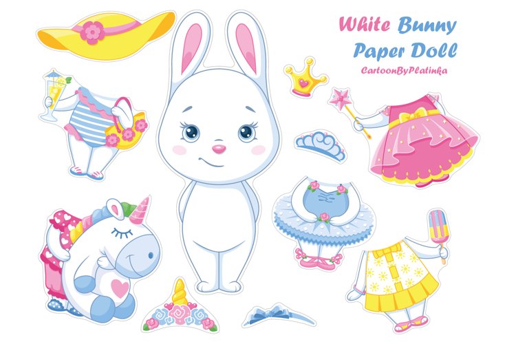 White Bunny Paper Doll, Magnetic game, Printable Digital