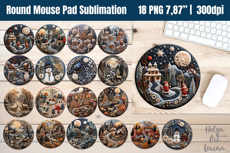 3D Christmas Round Mouse Pad Sublimation | Felt PNG