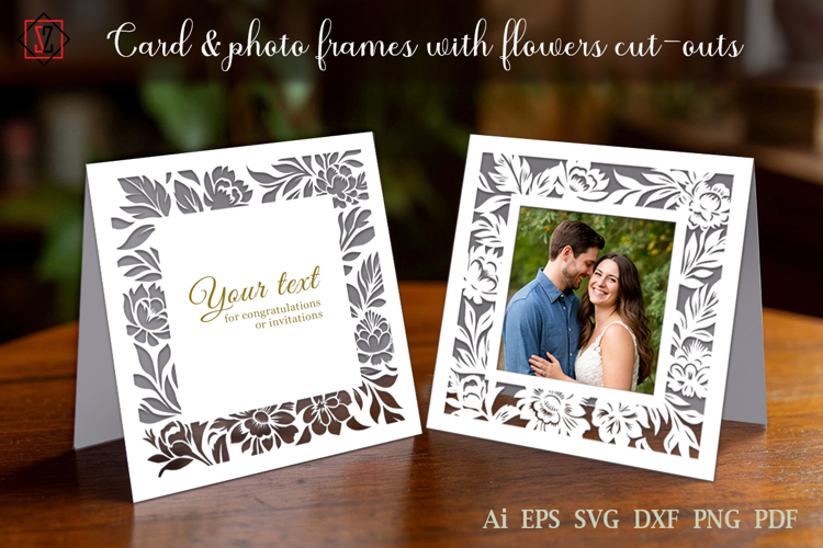 Frames for cards and photos with cut-out flowers