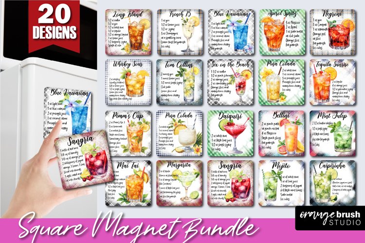 Fridge Magnet Bundle, Cocktail Recipe Magnet Sublimation