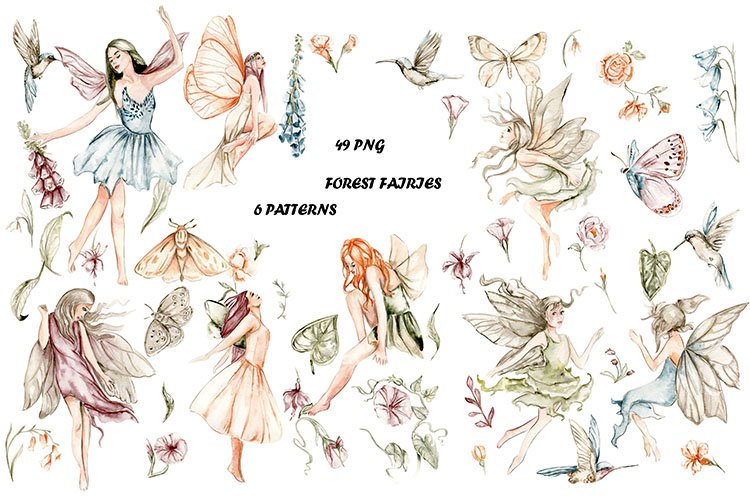A set of forest fairies elements. (1447259) | Clipart | Design Bundles