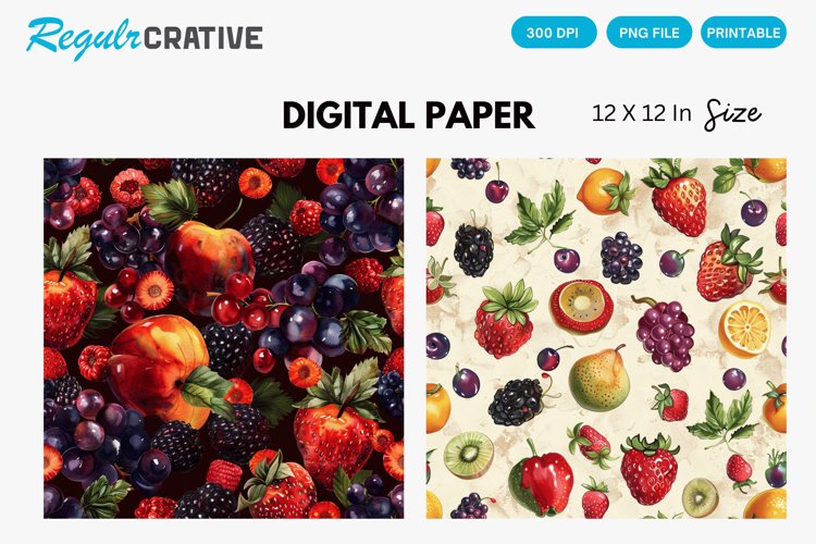 Fruit Berries Seamless Digital Paper, Fruit Berries Pattern