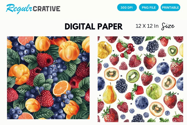 Fruit Berries Seamless Digital Paper, Fruit Berries Pattern