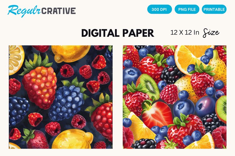 Fruit Berries Seamless Digital Paper, Fruit Berries Pattern