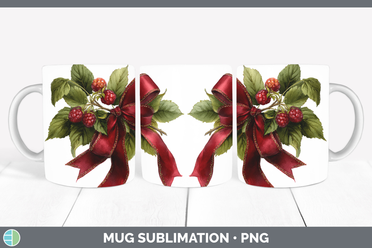 Fruit Bows Raspberries Mug Wrap Sublimation Coffee Cup Desig