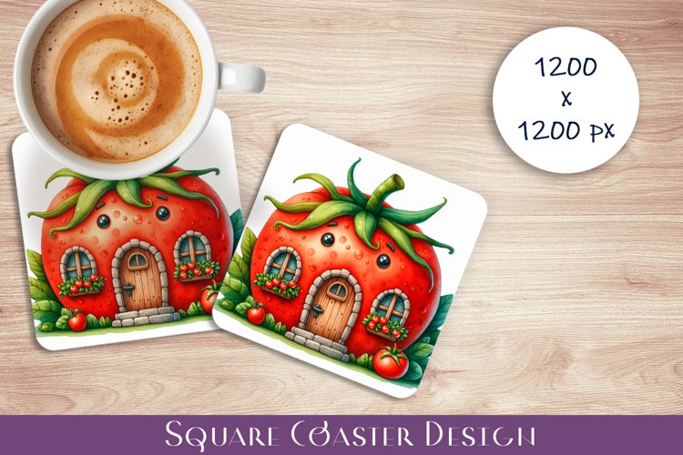 Vegetable house Coaster Design, fantasy tomato, (3994380)