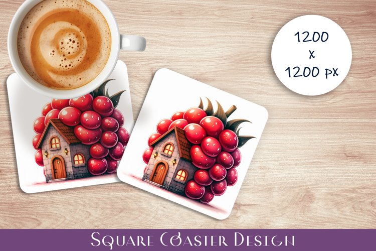 Fruit house Coaster Design, fantasy raspberries (3994278)