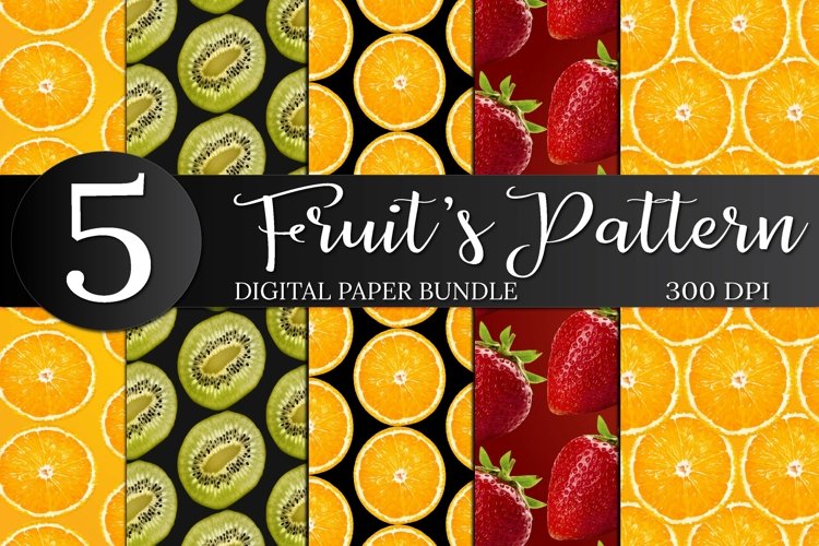 5 Fruits Pattern Digital Papers Bundle