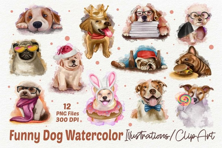 Funny Dog Watercolor Clipart Bundle - Dog Sublimation PNG