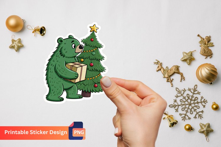 Funny Green Grumpy Christmas Bear, Christmas Bear Art