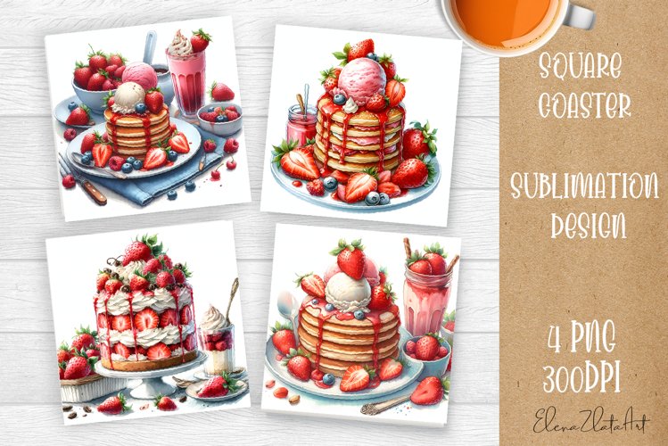 Watercolor Sweet Cake|Cake Square Coaster (5258150)