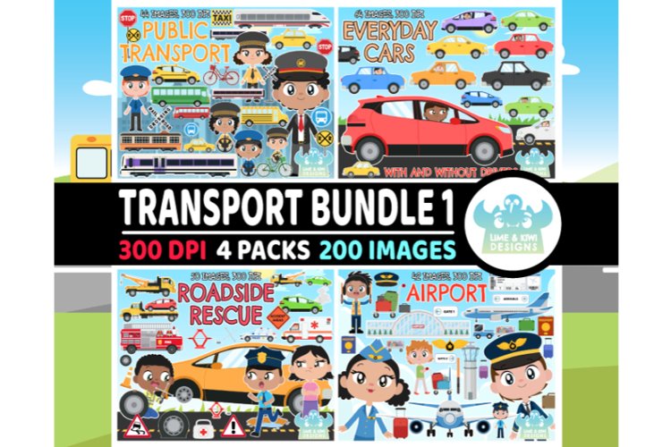 Transport Clipart Bundle 1 - Lime and Kiwi Designs