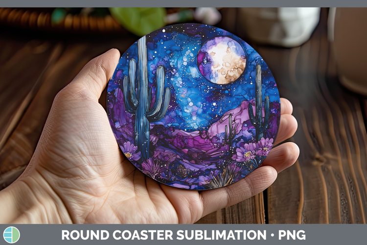 Galaxy Cactus Round Coaster Sublimation Coaster Designs