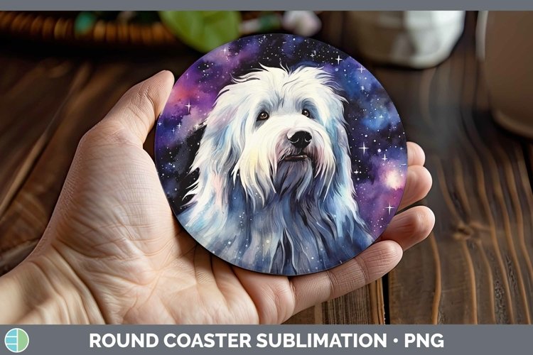 Galaxy Old English Sheepdog Round Coaster Sublimation Coaste