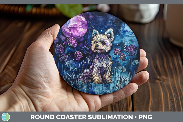 Galaxy Yorkshire Terrier Round Coaster Sublimation Coaster D