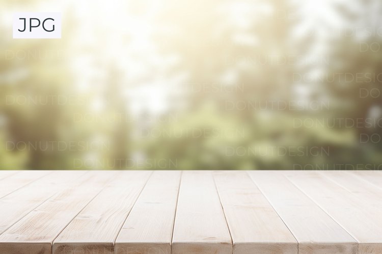 Garden table mockup background | Summer forest backdrop