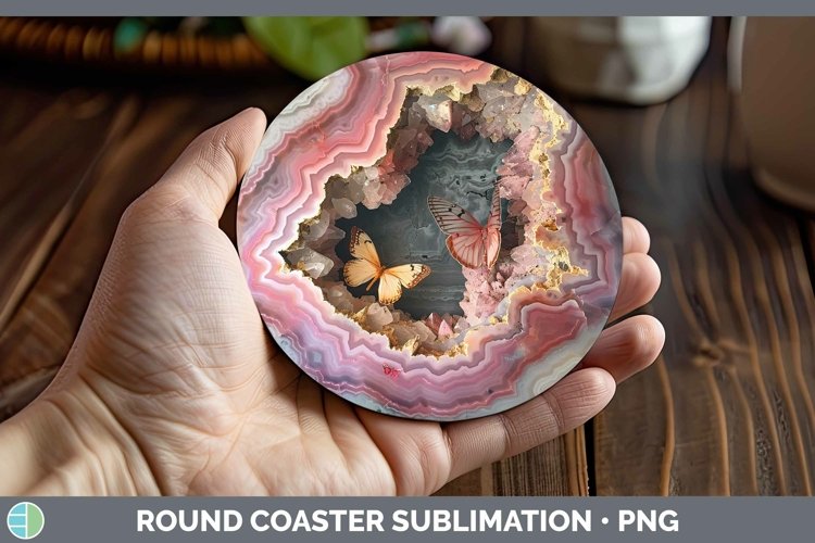 Geode 3D Butterfly Round Coaster | Sublimation Coaster Desig