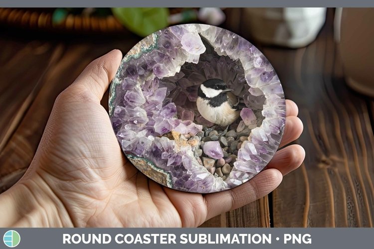 Geode 3D Chickadee Round Coaster | Sublimation Coaster Desig