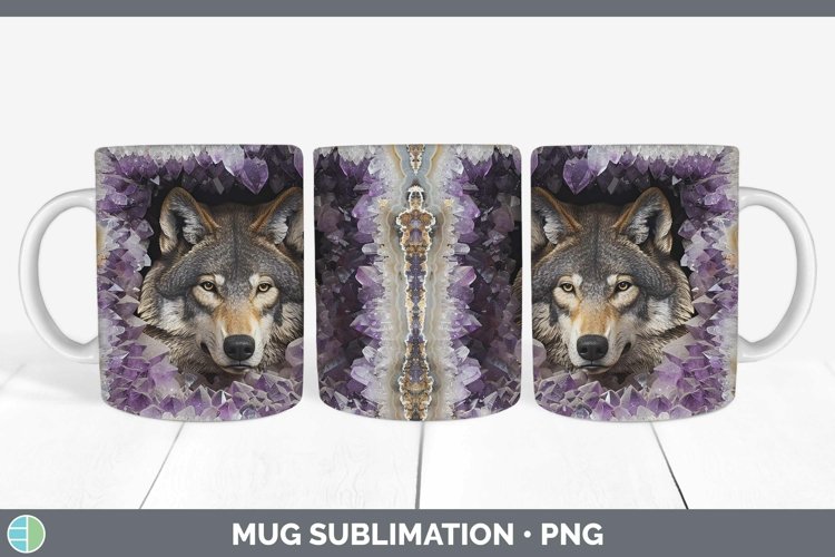 Geode 3D Wolf Mug Wrap | Sublimation Coffee Cup Designs