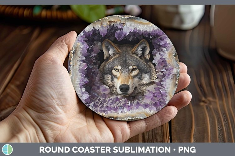 Geode 3D Wolf Round Coaster | Sublimation Coaster Designs
