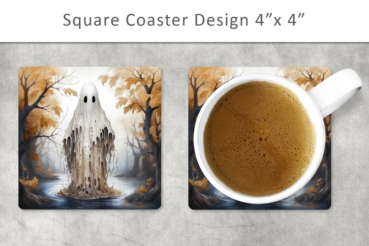 Halloween Ghost Square Coaster, Kitchen Decor (4355134)
