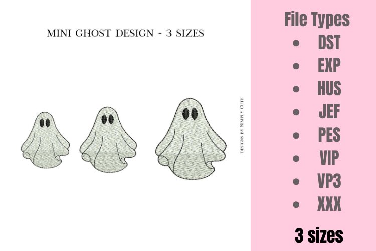 Halloween Mini Ghost Embroidery Design, Small Designs 3 size
