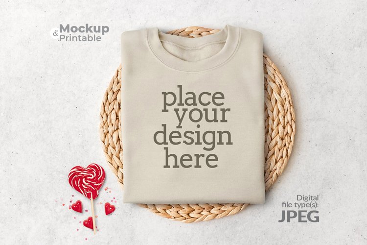 Valentines Day Sand Gildan 18000 sweatshirt flat lay mockup