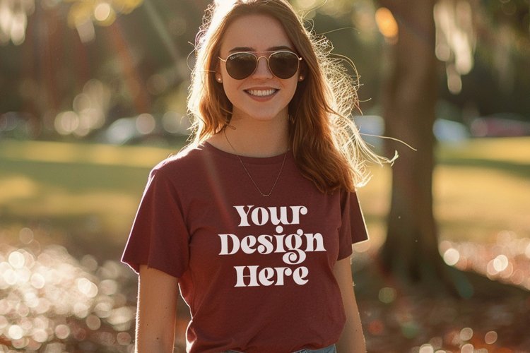 Gildan 5000 Crewneck Maroon Color T-shirt Mockup