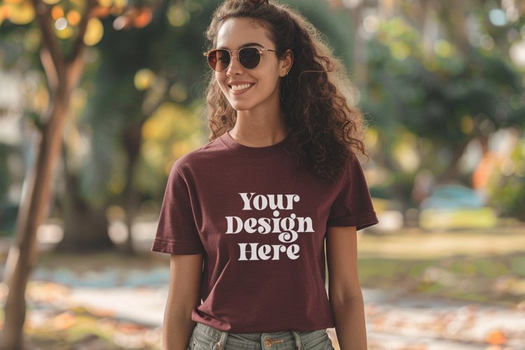 Gildan 5000 Crewneck Maroon Color T-shirt Mockup