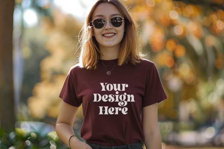 Gildan 5000 Crewneck Maroon Color T-shirt Mockup